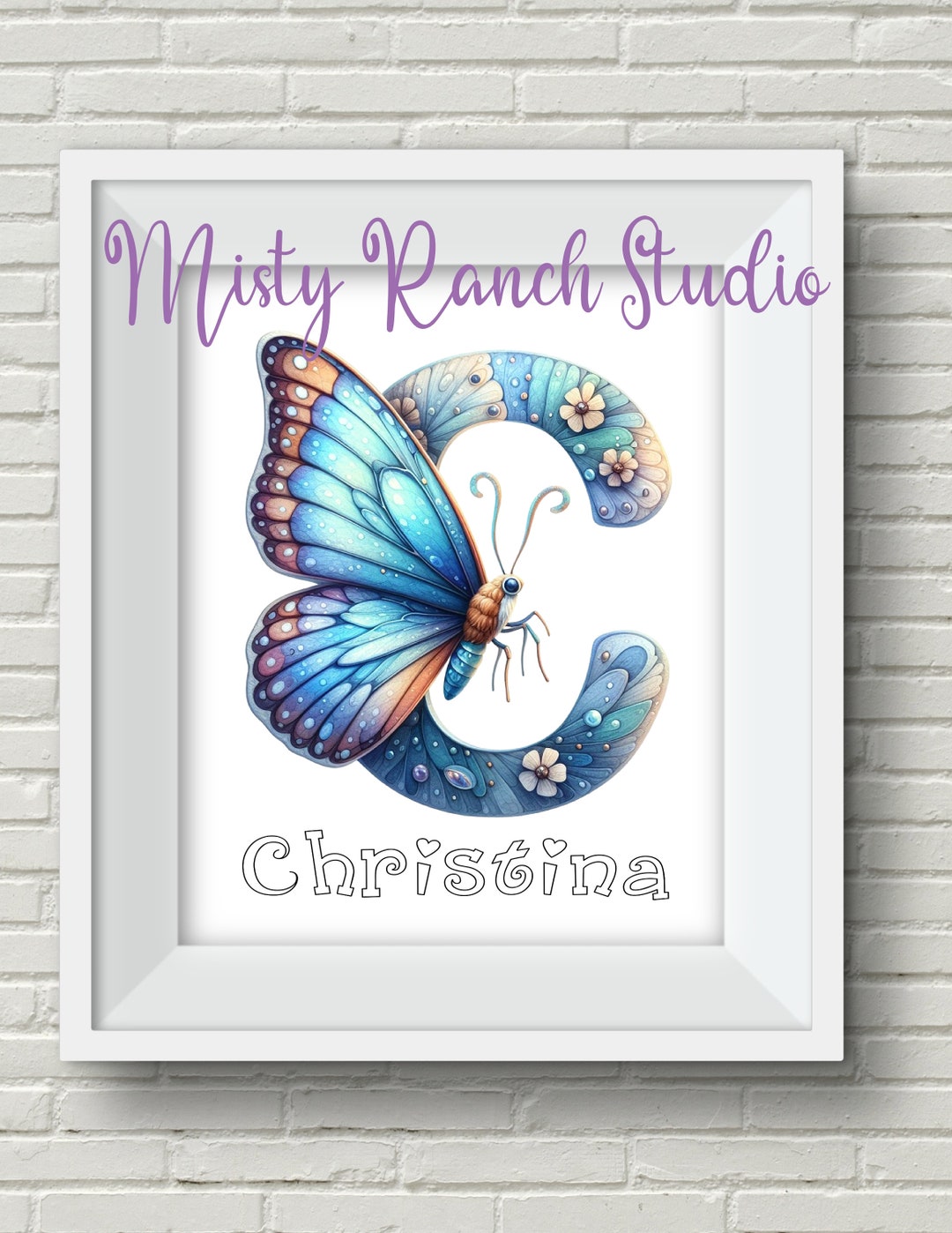 BUTTERFLY Monogram Letter Name Water Color Art Print UNFRAMED ...