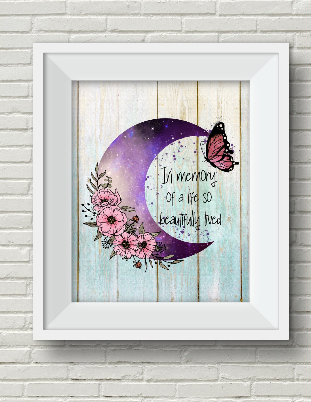 Memorial Remembrance Wall Art Print Butterfly Moon in Memory of a Life ...