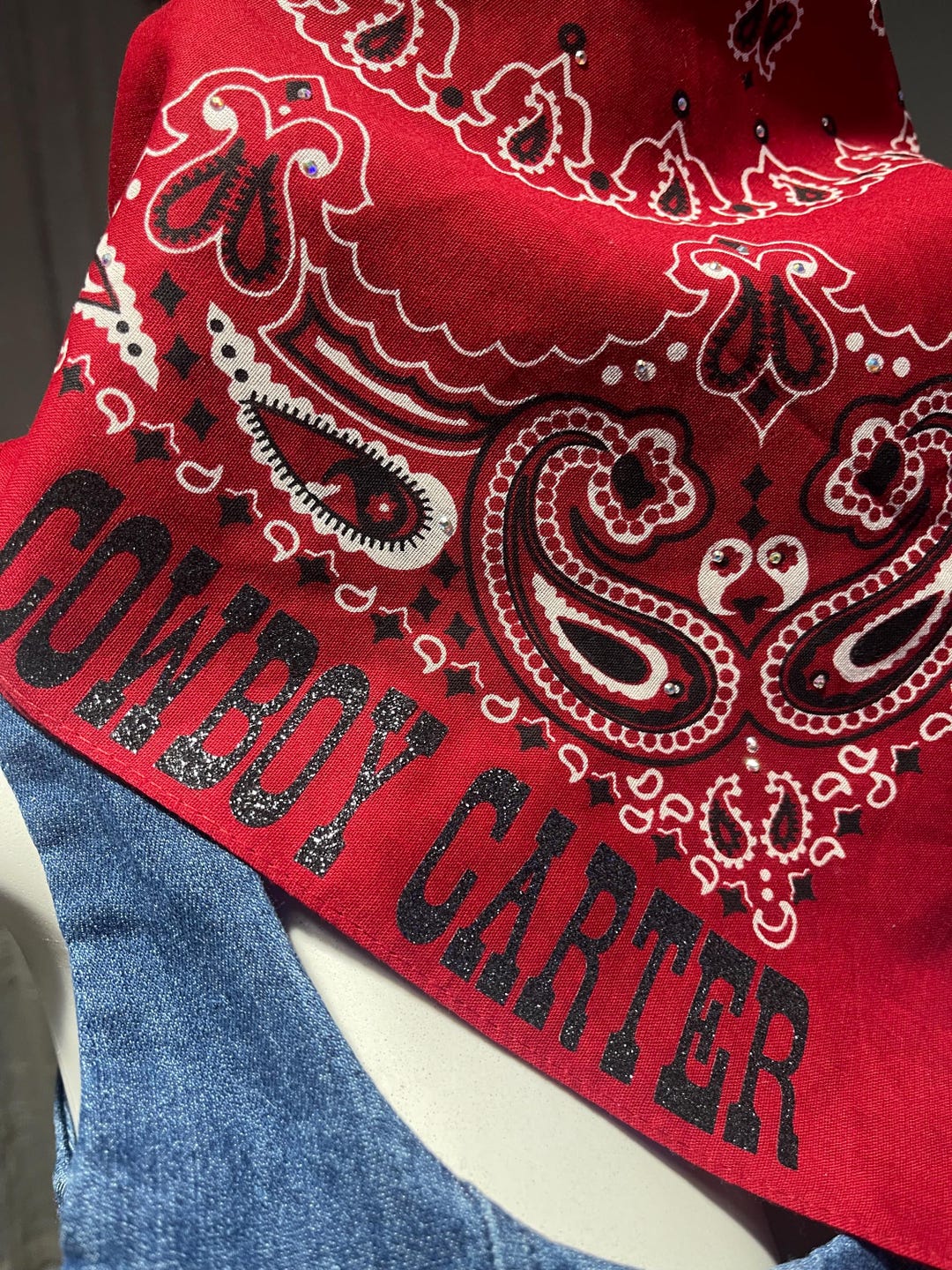 Custom Personalized Bandana COWBOY CARTER Rhinestones Customize, Red ...