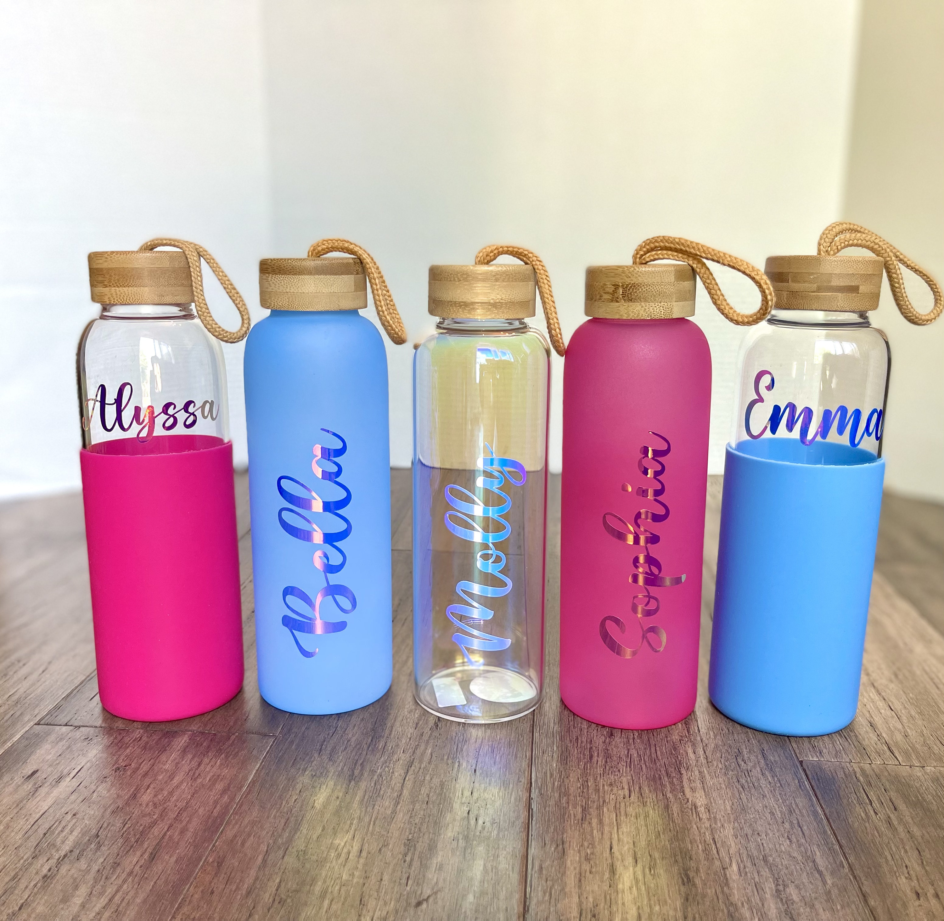 Personalized GLASS Water Bottle 25oz With Bamboo Lid and - Etsy