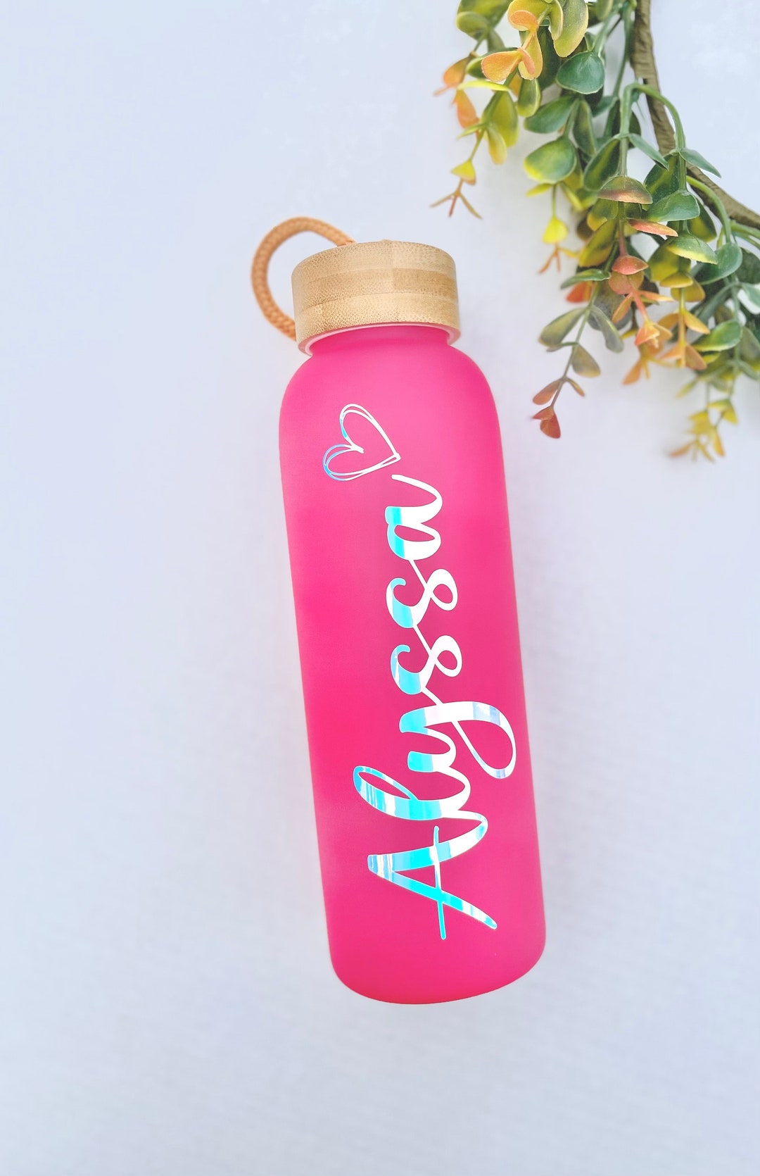 Personalized GLASS Water Bottle 25oz With Bamboo Lid and Strap, Gifts ...