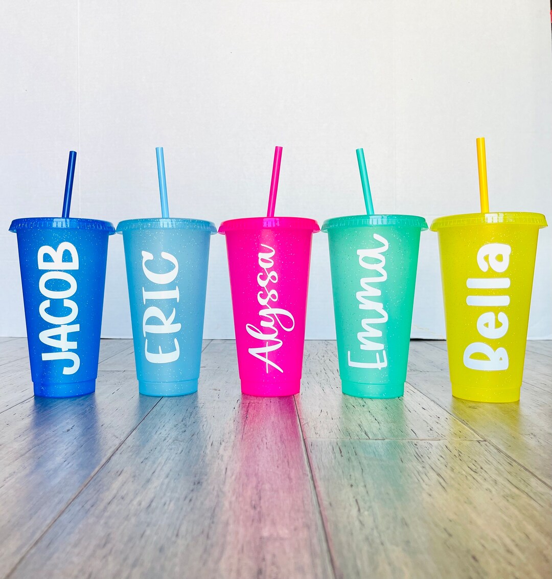Personalized Sparkly Glitter 24oz Cold Cups, Fun Cups for Gifts ...