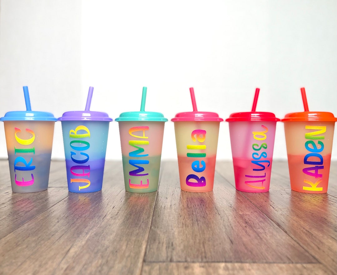 Personalized Colorful Rainbow Glitter 12oz Color Changing Cups, Fun ...