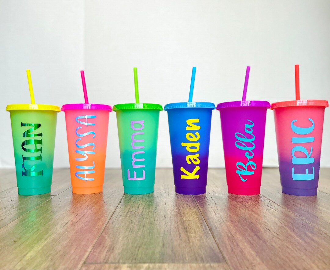 Personalized Bright Color Changing 24oz Cold Cups, Fun Cups for Gifts ...