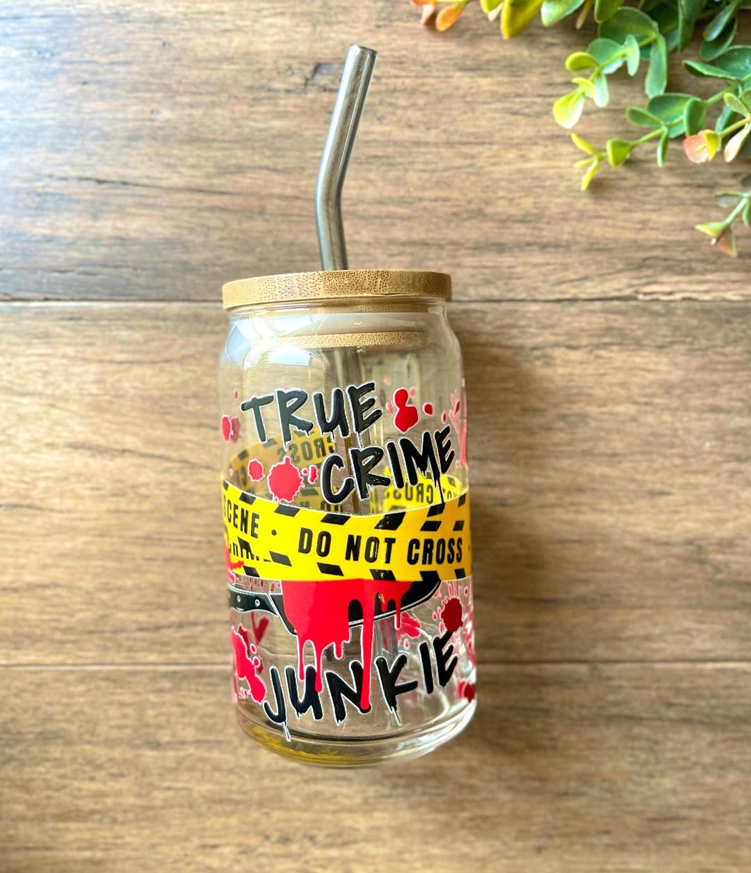 True Crime Junkie GLASS Iced Coffee Cup 16oz With Bamboo Lid and Glass ...