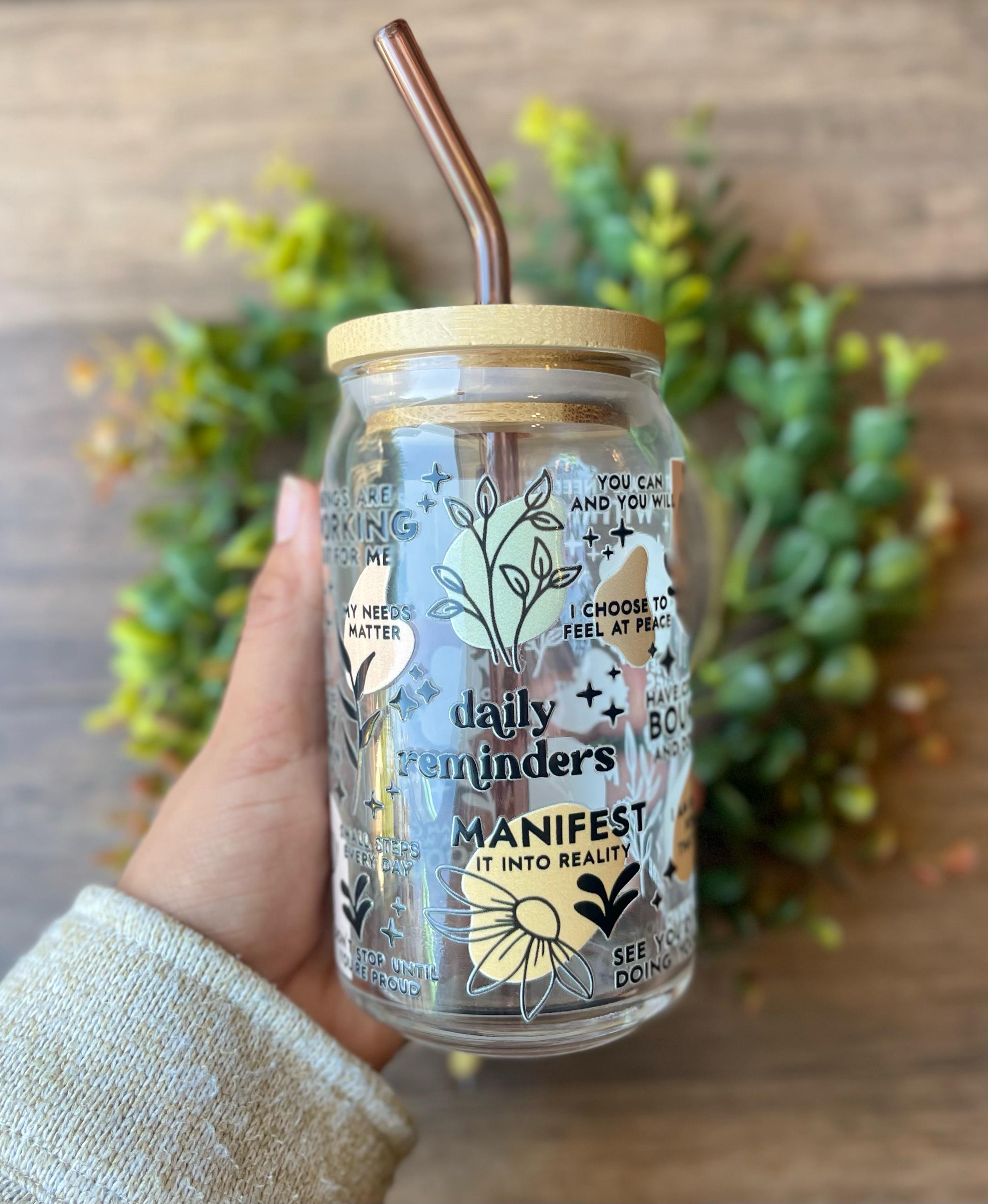 Daily Reminders Iced Coffee Cup: 16oz Glass With Bamboo Lid - Etsy