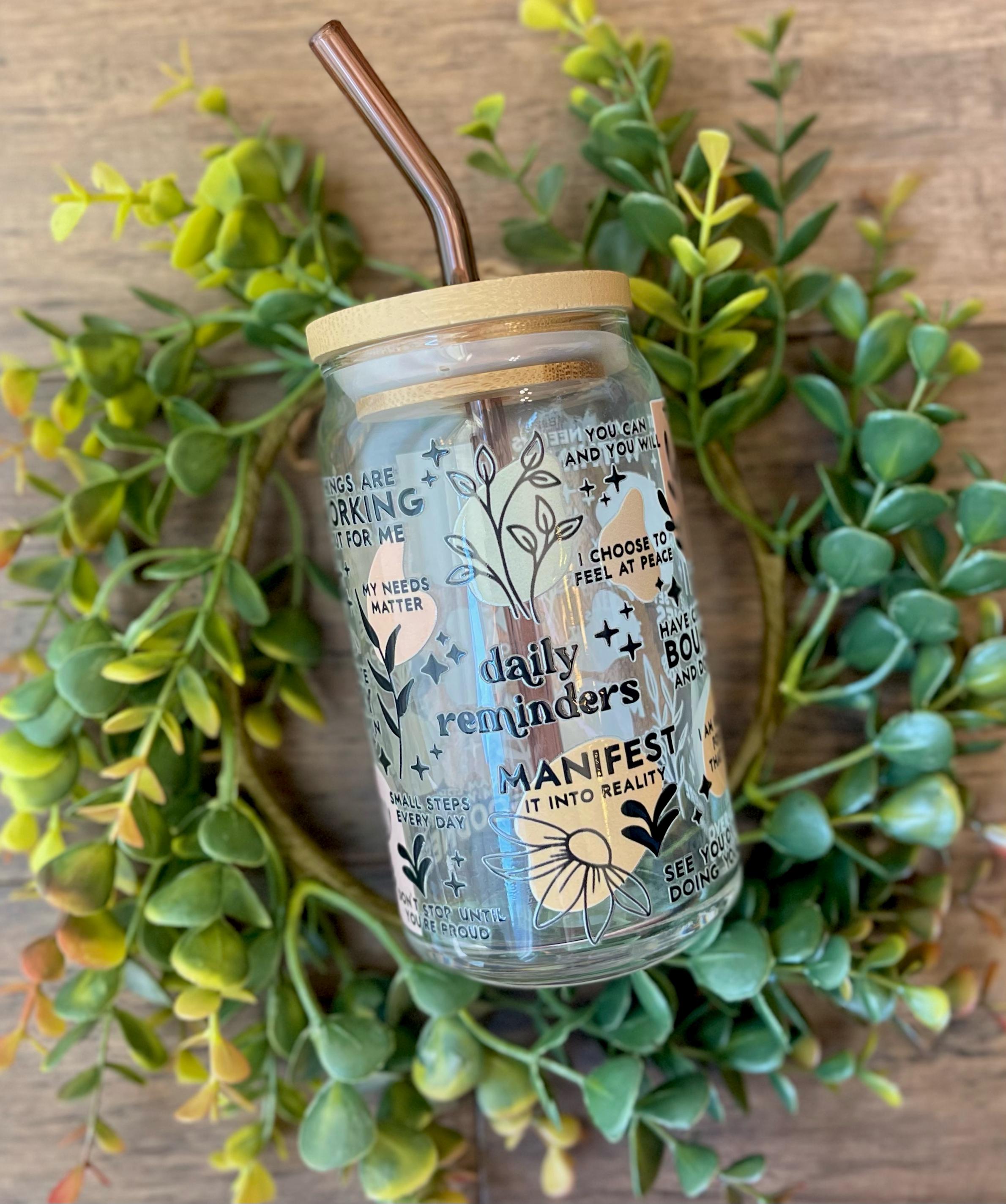 Daily Reminders Iced Coffee Cup: 16oz Glass With Bamboo Lid - Etsy