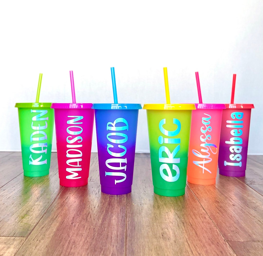 Personalized Bright Color Changing 24oz Cold Cups, Fun Cups for Gifts ...