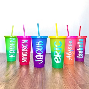Personalized Bright Color Changing 24oz Cold Cups, Fun Cups for Gifts ...