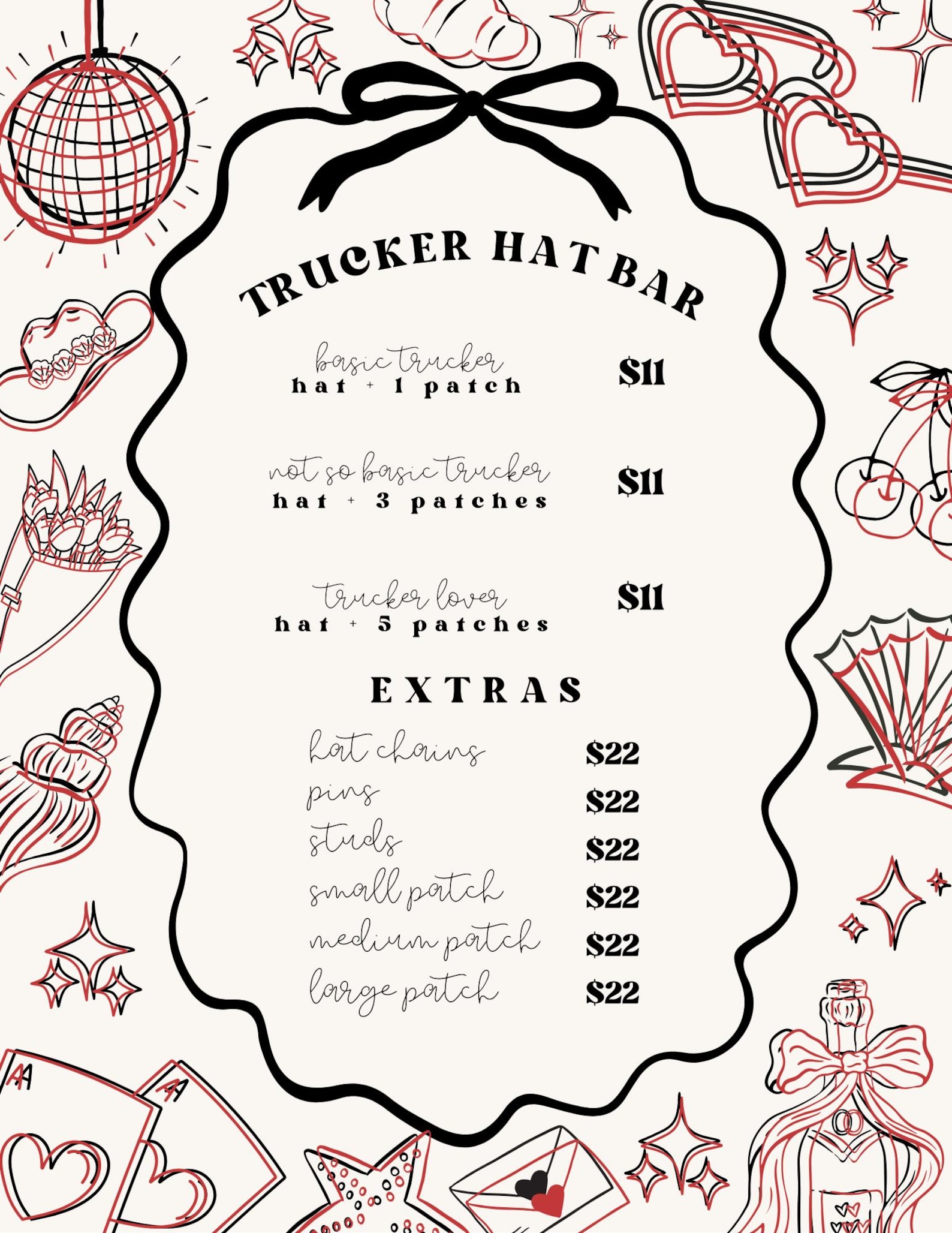 Trucker Hat Bar Pricing List - Etsy