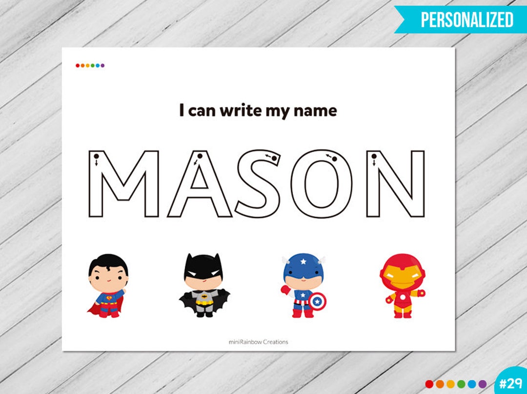 Personalized Trace Your Name Printable Worksheet Super Heroes, I Can ...