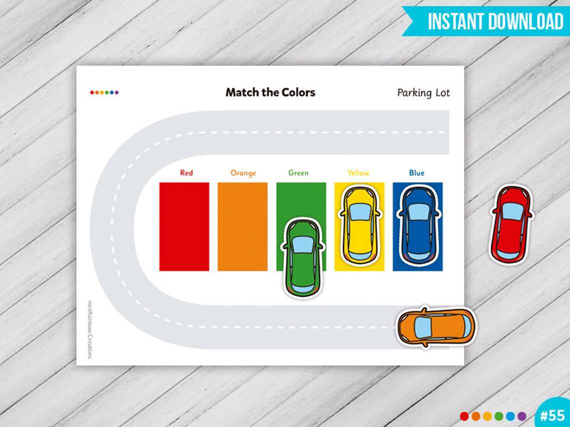 Match the Colors Parking Lot Game Printable, Color Matching, Preschool ...