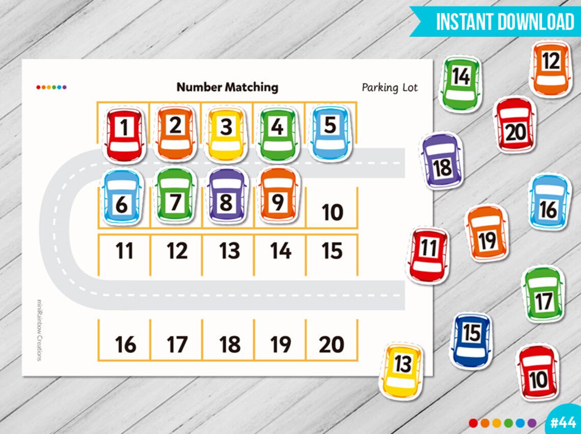 Number Matching Parking Lot Printable Worksheet, Match the Number ...
