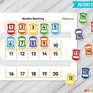 Number Matching Parking Lot Printable Worksheet, Match the Number ...