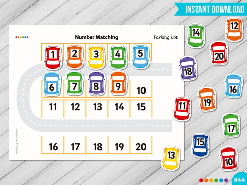 Number Matching Parking Lot Printable Worksheet, Match the Number ...