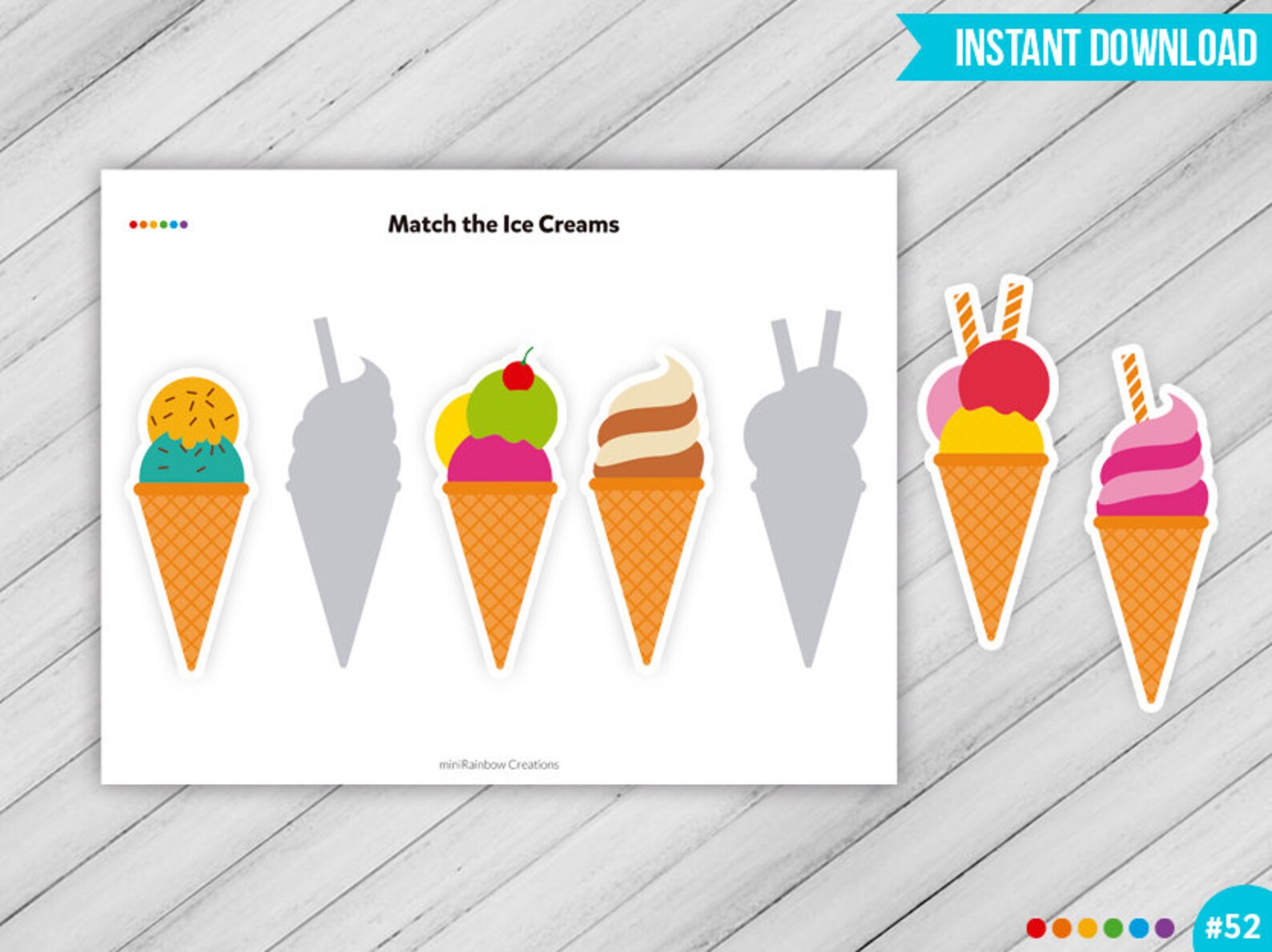Match Ice Creams Printable Worksheet, Pre-k Activities, Printable Busy ...