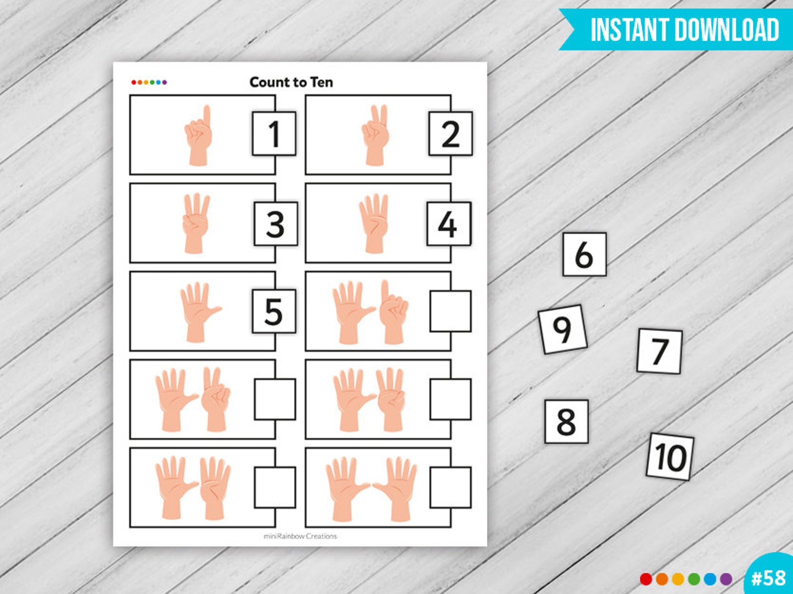 Count to Ten Printable Worksheet, Count to Ten With Hands, Printable ...