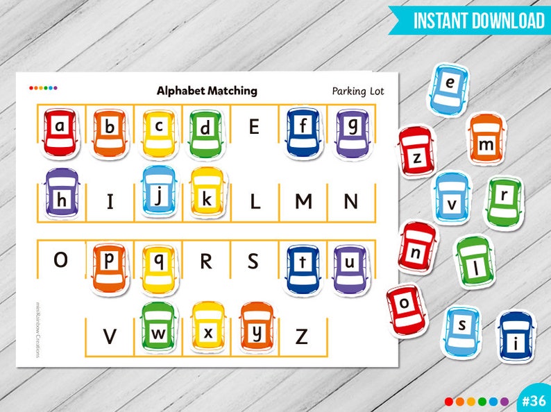 Alphabet Matching Parking Lot Printable Worksheet, Match Uppercase With ...