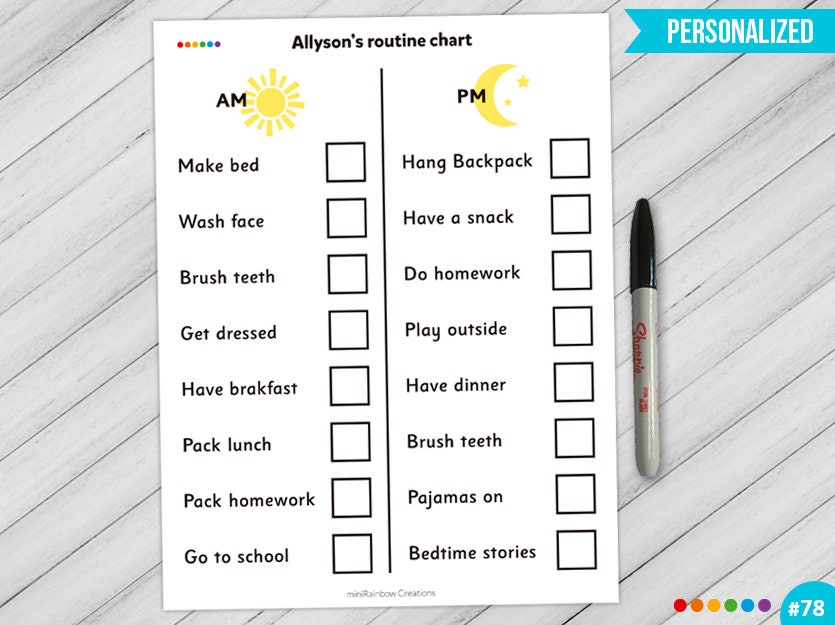 Personalized Routine Charts Worksheet, Kids Daily Routine Chart, Daily ...