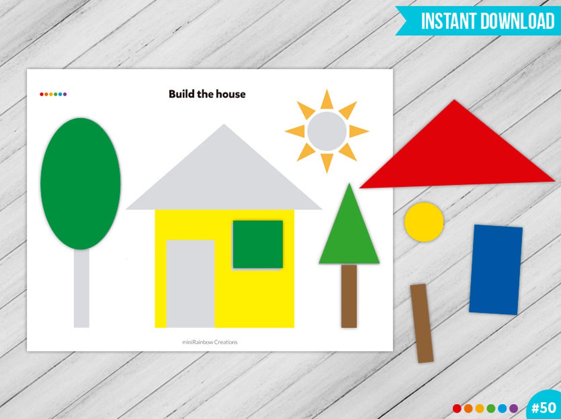 Match the Shapes Printable Worksheet, Build the House, Matching Games ...