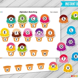 Alphabet Matching Ice Creams Printable Worksheet, Uppercase Letters ...