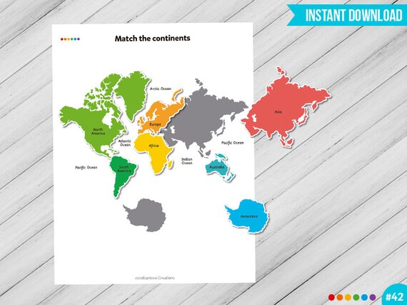 Match the Continents Printable Worksheet Busy Binders - Etsy