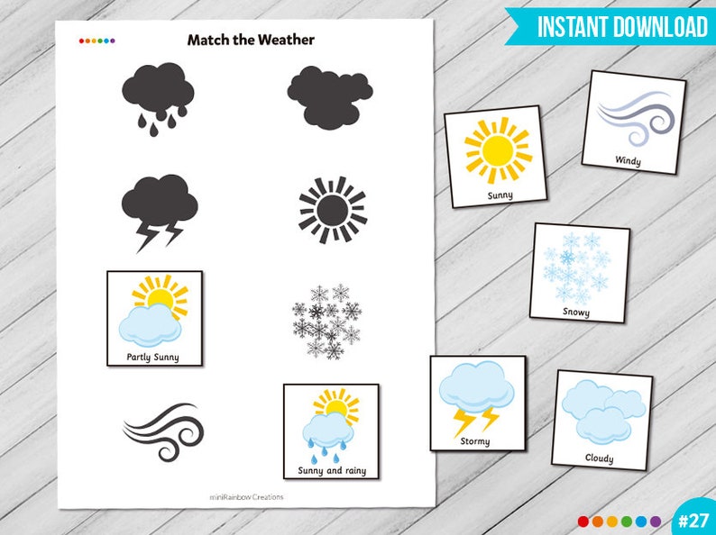 Match the Weather Shadows Printable Matching Game, Educational Games ...