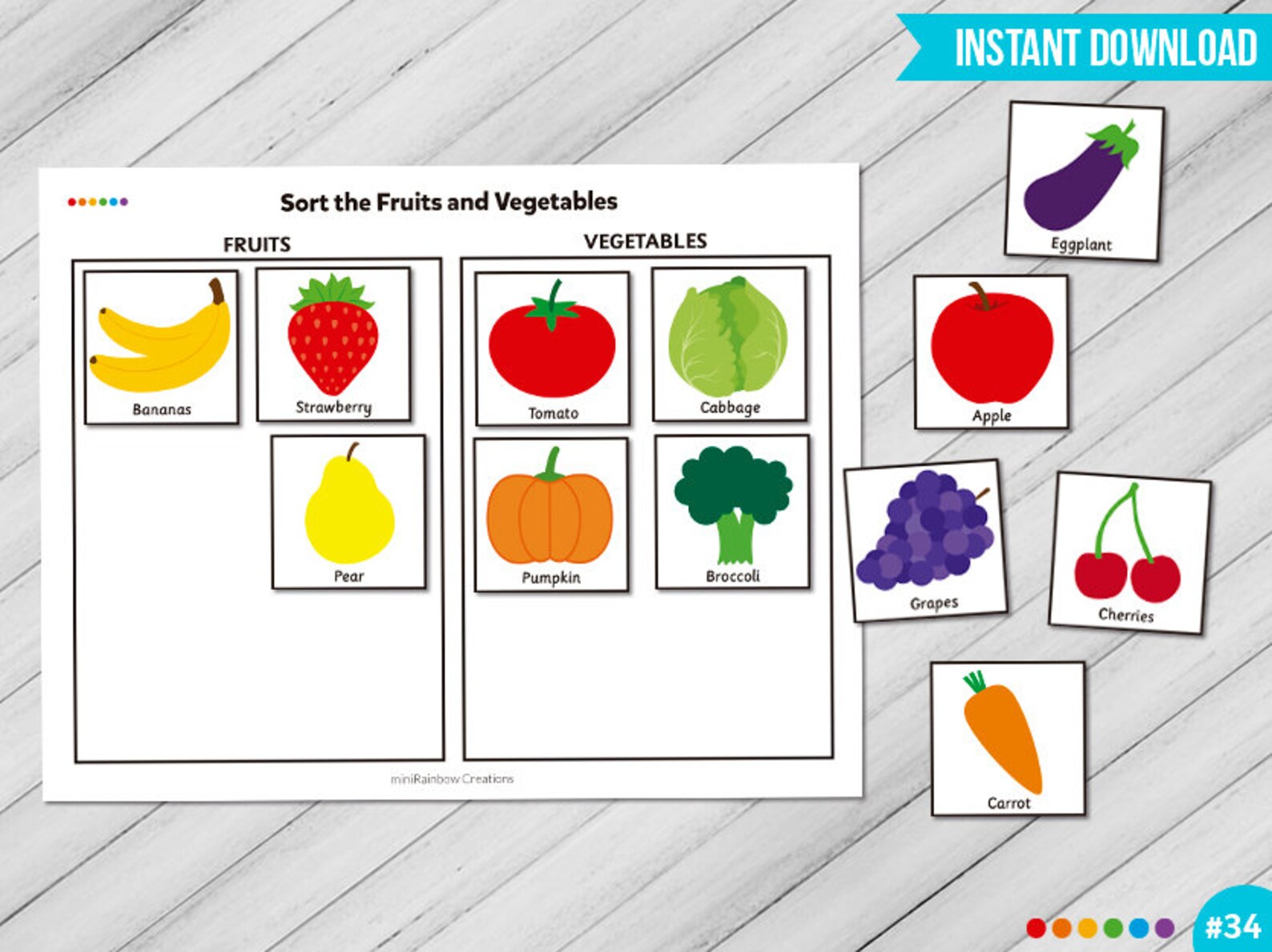 Sort the Fruits and Veggies Printable Worksheet, Homeschool Activities ...