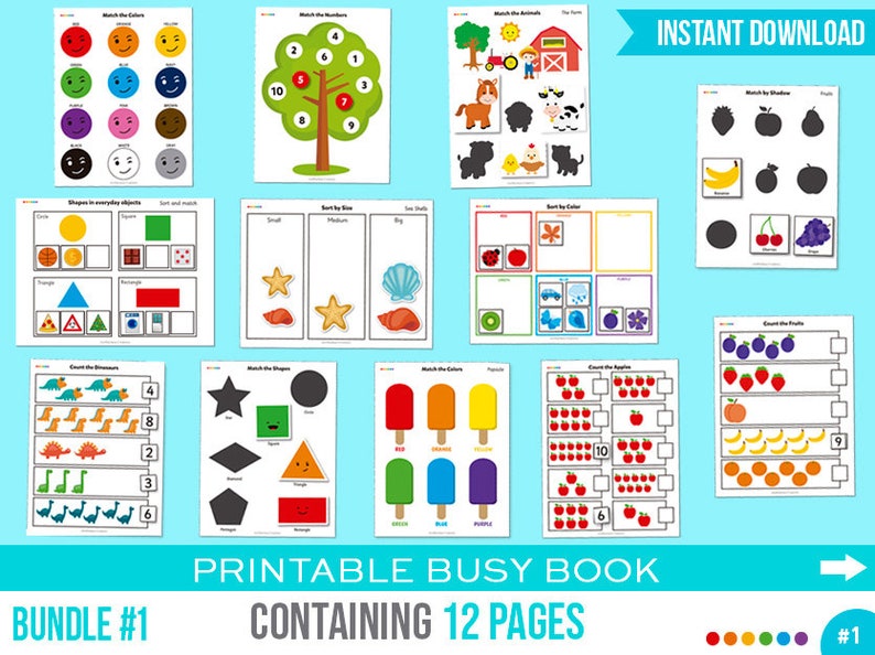 Printable Busy Book Preschool Worksheets Busy Book Bundle Etsy