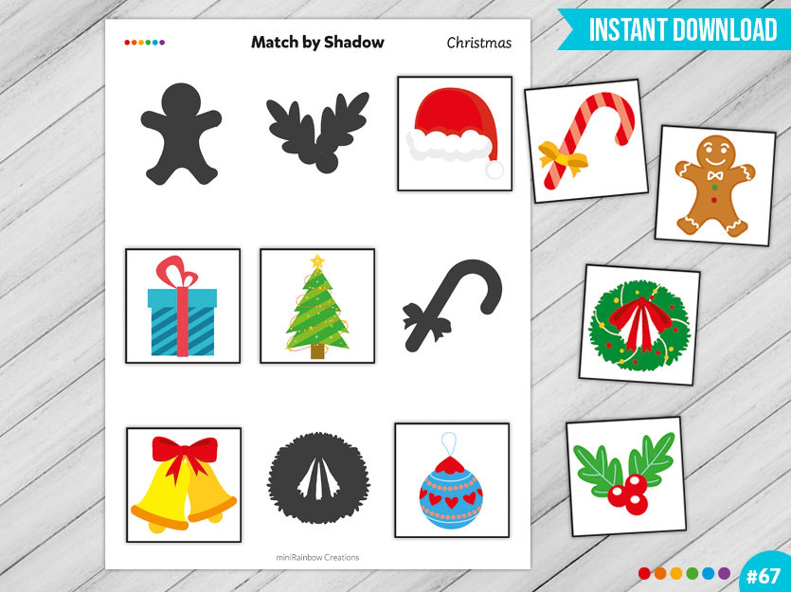 Match the Christmas Images With Their Shadows Printable Worksheet, Busy ...