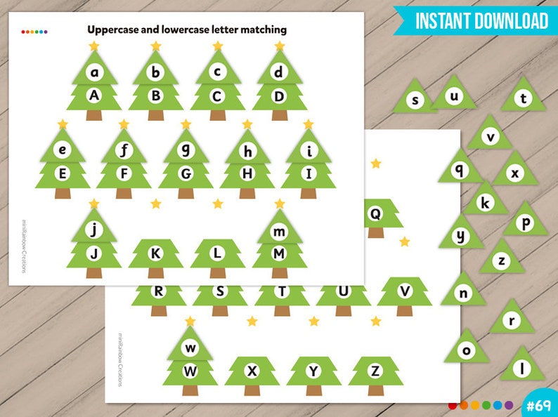 Uppercase and Lowercase Letter Matching for Kids, Christmas Tree ...