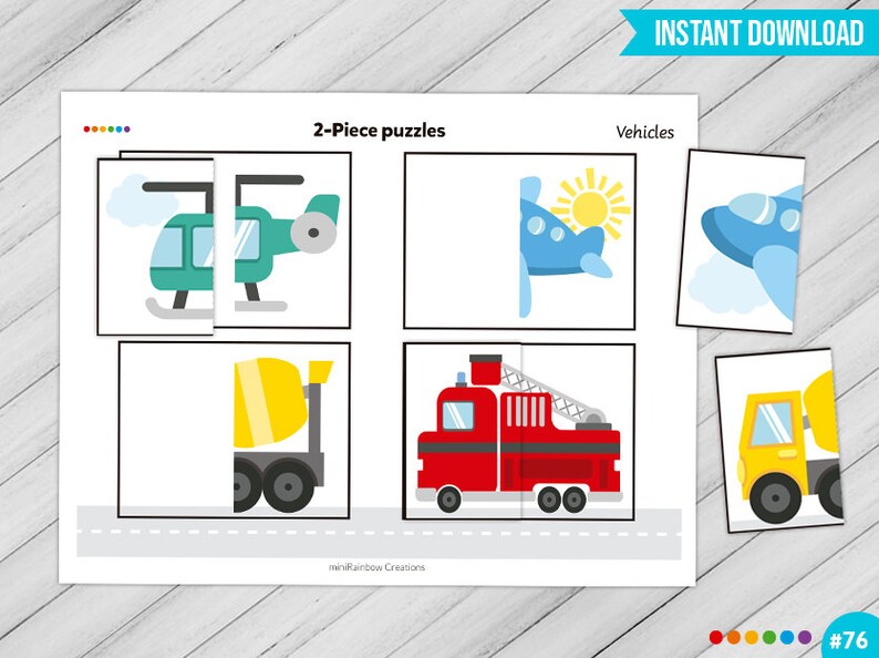 Vehicles Puzzle Printable Worksheet, 2 Pieces Puzzles, Busy Binders ...