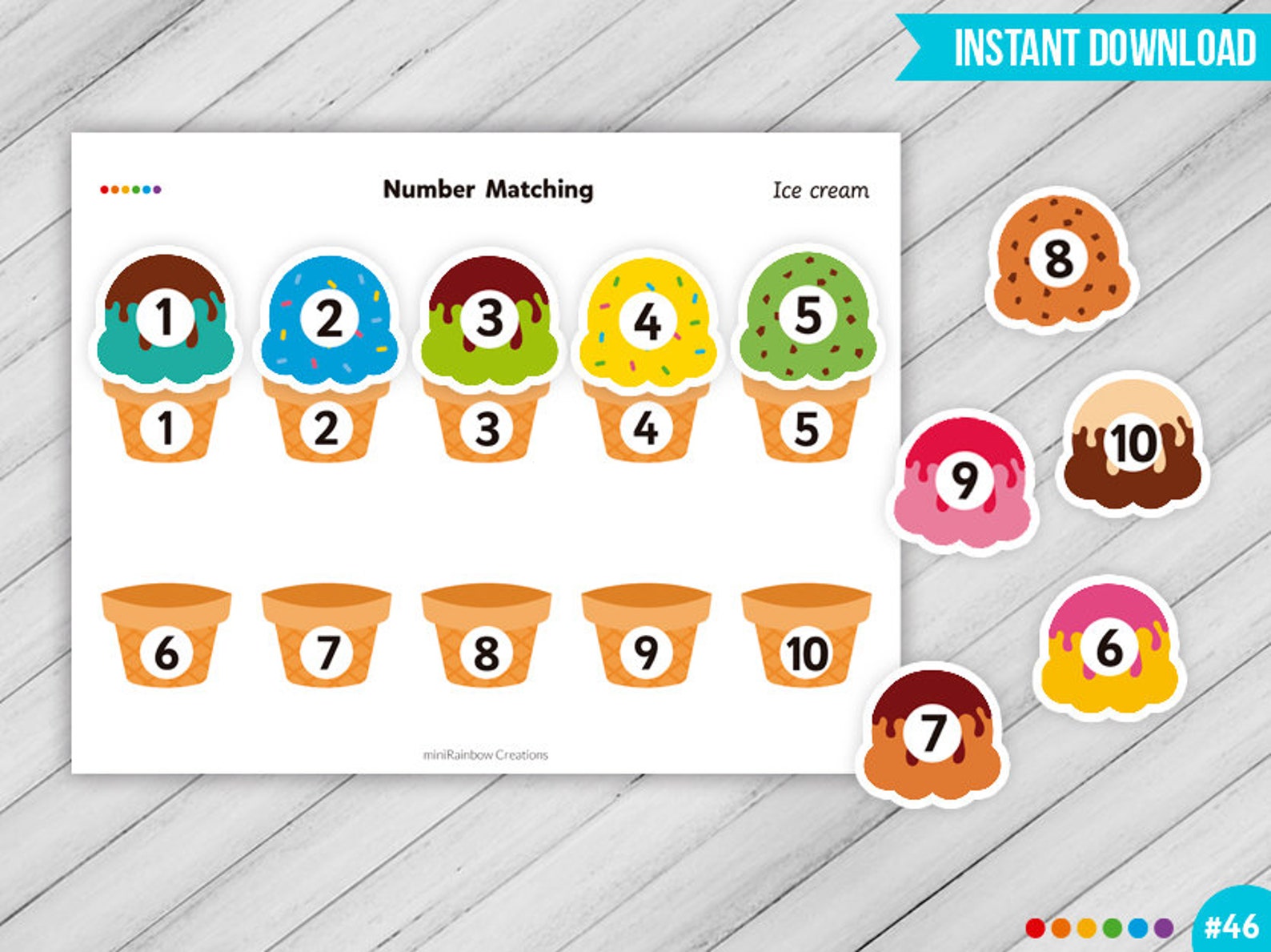 Number Matching Ice Creams Printable Worksheet, Count to Ten, Printable ...