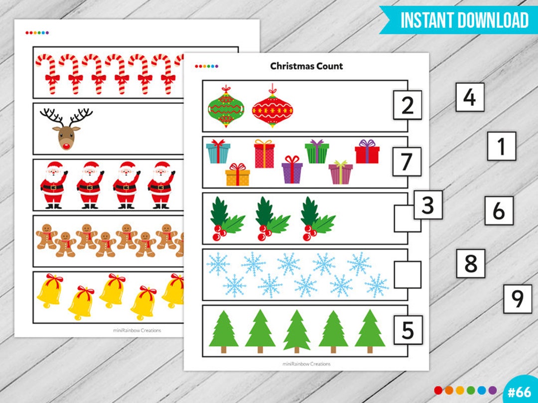 Contar los objetos navideños del 1 al 10 Hoja de trabajo imprimible ...