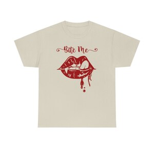 Bite Me Vampire Lips Shirt, Vampire Fangs Graphic Tee, Womens Halloween ...