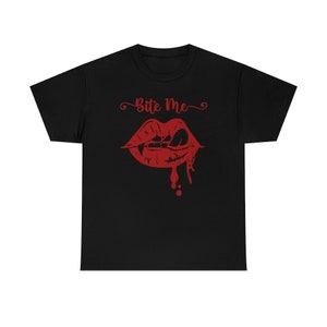 Bite Me Vampire Lips Shirt, Vampire Fangs Graphic Tee, Womens Halloween ...