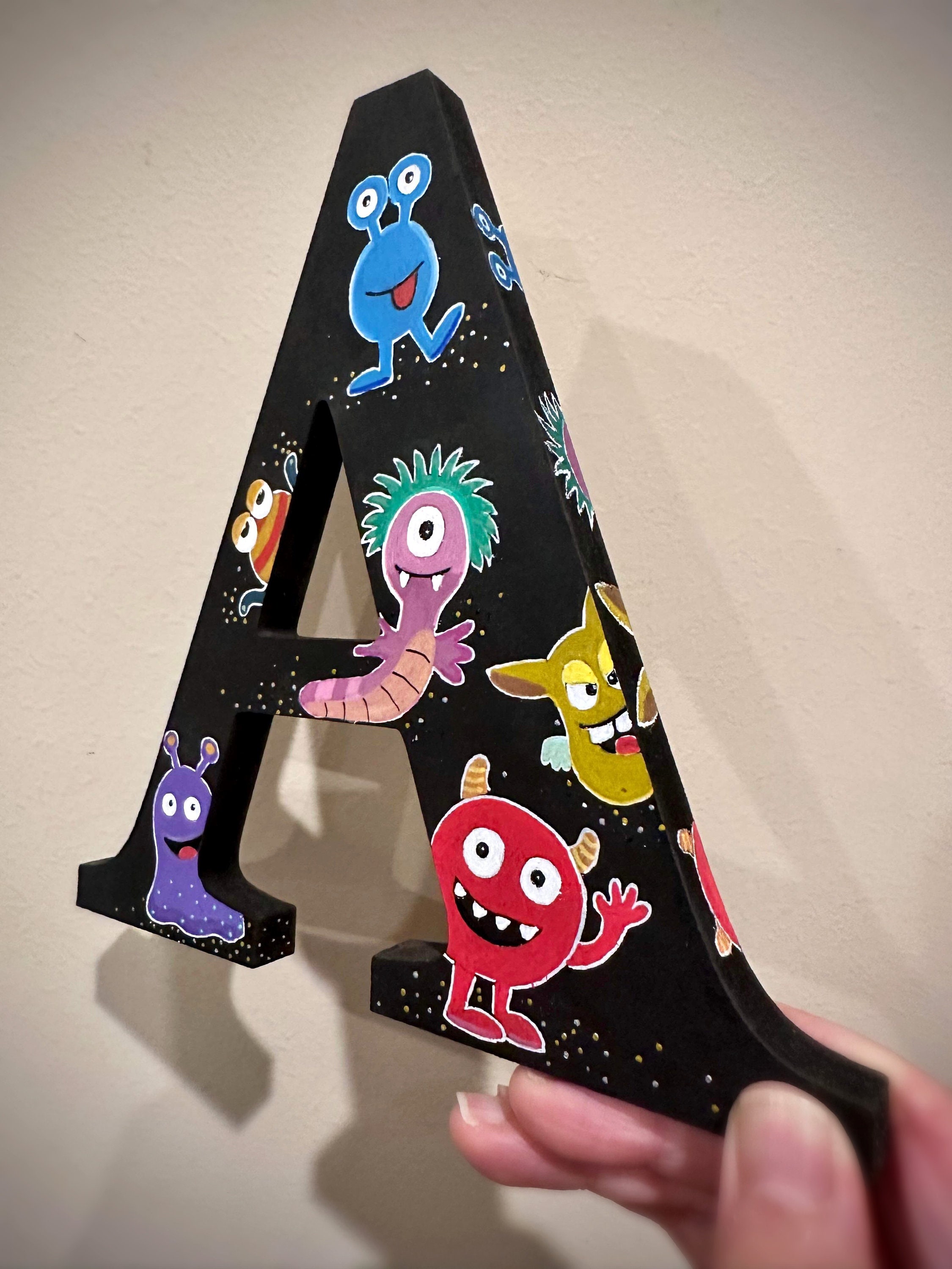 Large Painted Letter A , Self Standing Alphabet Cute Monsters Theme ...