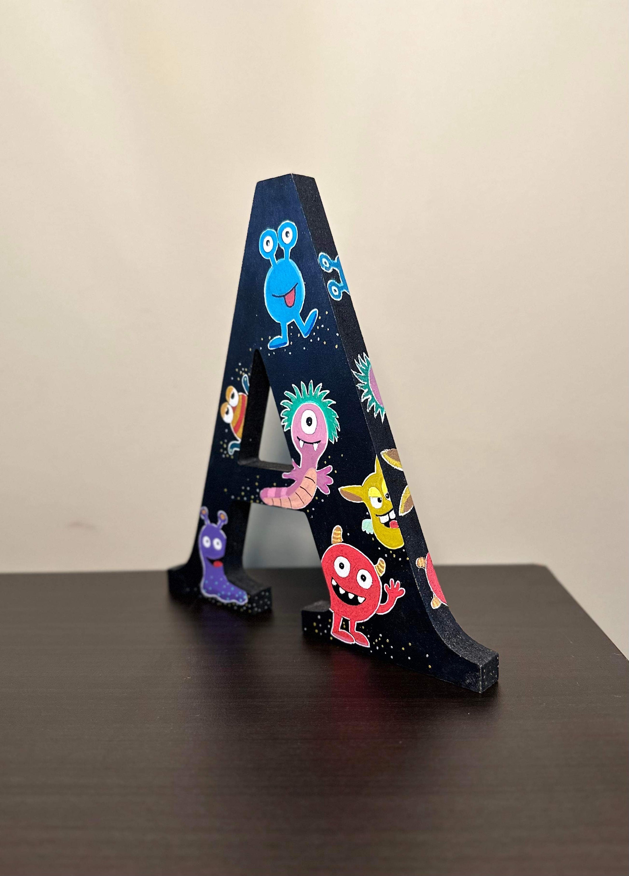 Large Painted Letter A , Self Standing Alphabet Cute Monsters Theme ...
