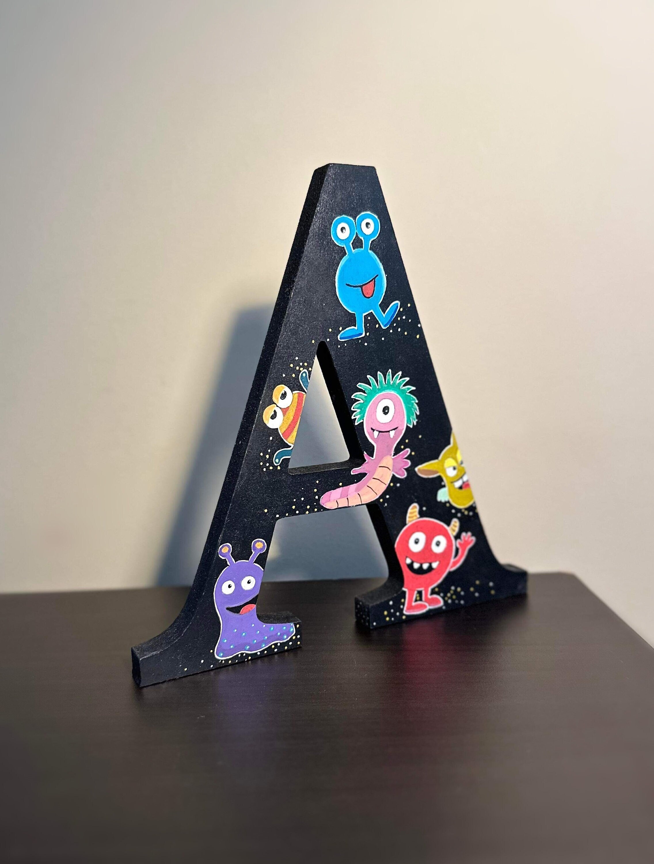 Large Painted Letter A , Self Standing Alphabet Cute Monsters Theme ...