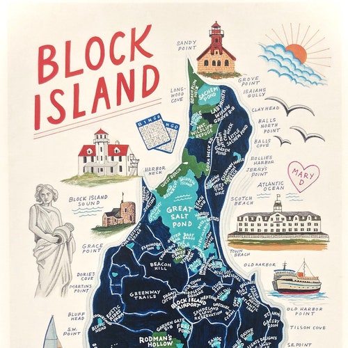 Block Island Watercolor Map - Etsy