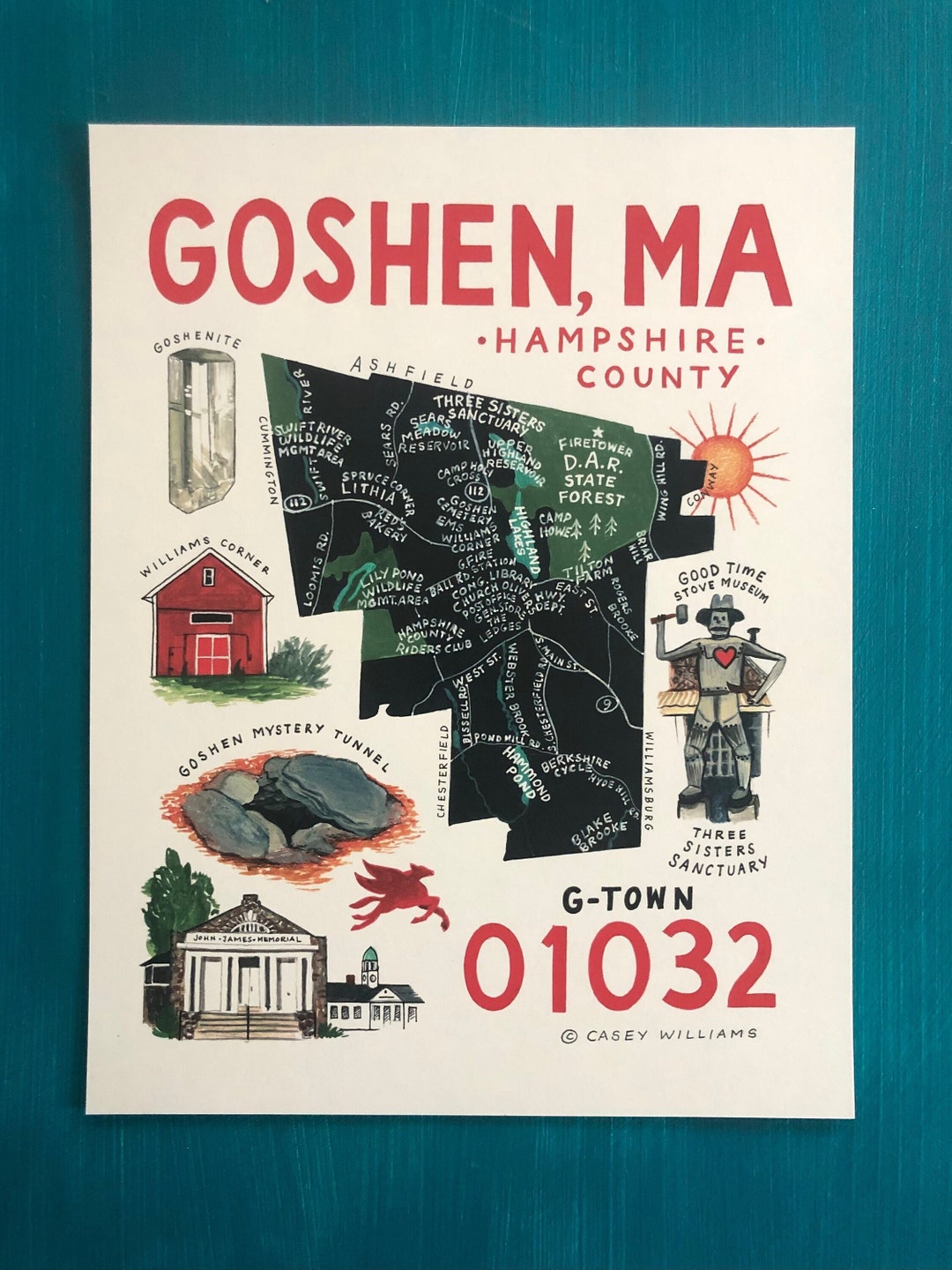 MAP ART / Art Print / Town Map Paintings / Goshen, MA / 01032 - Etsy