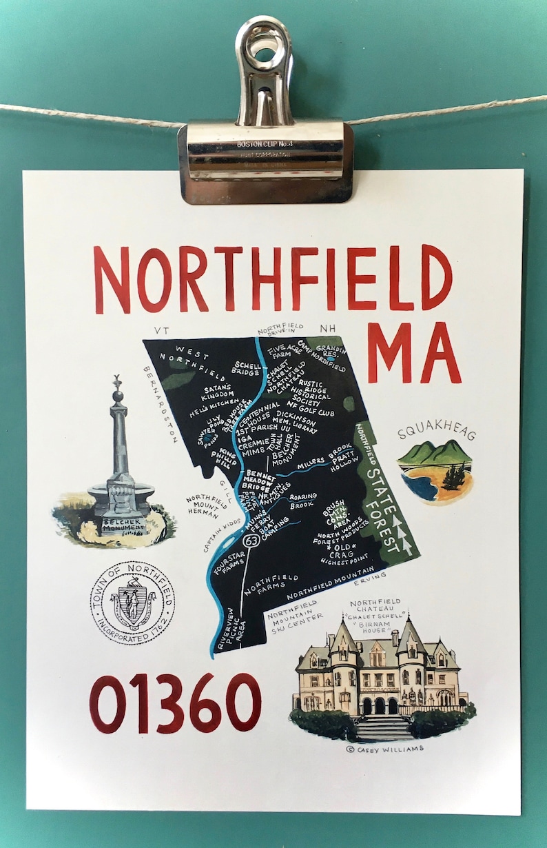 MAP ART / Art Print / Town Map Paintings / Northfield, Massachusetts ...