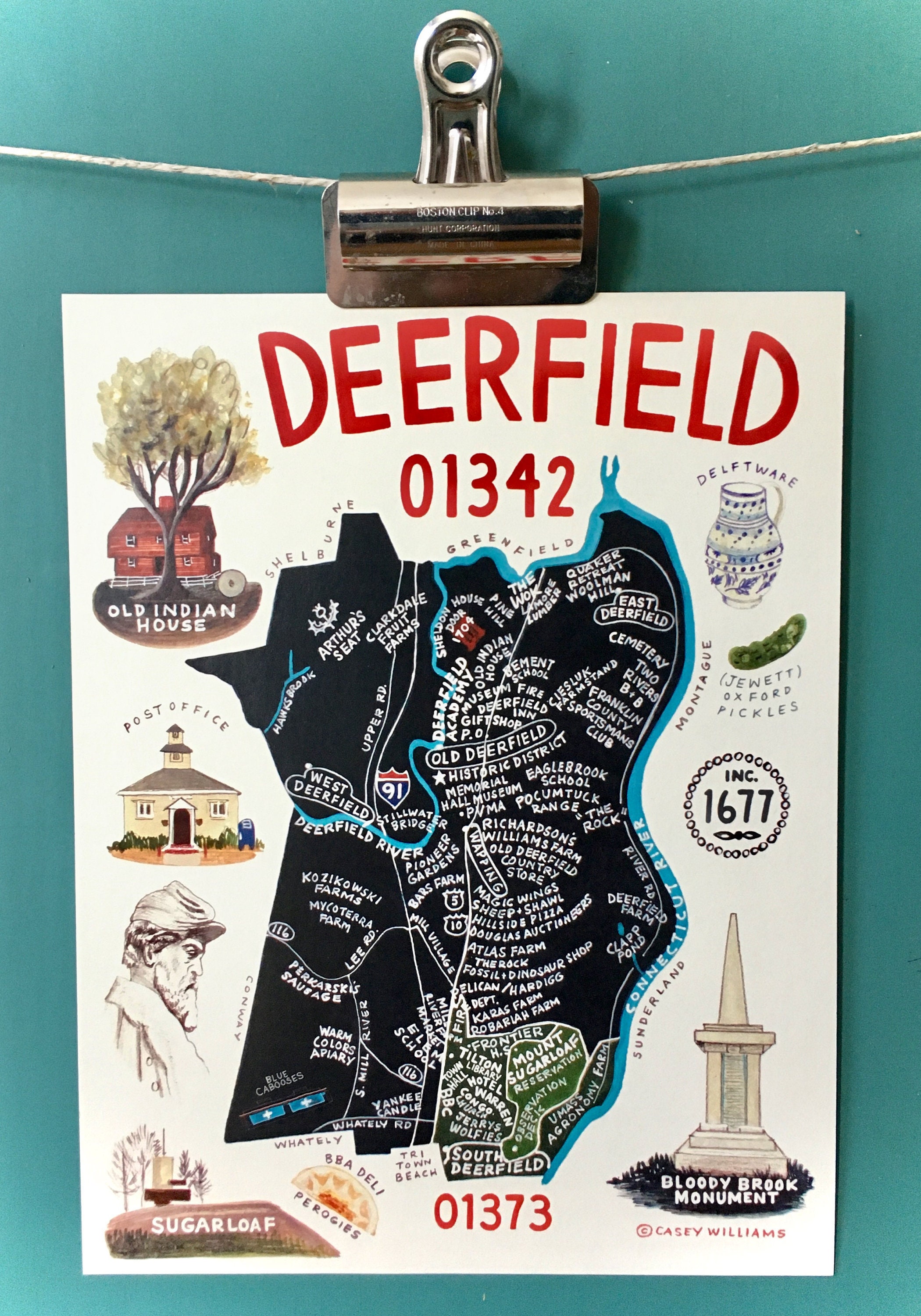 MAP ART / Art Print / Town Map Paintings / Deerfield, MA / 01342 - Etsy
