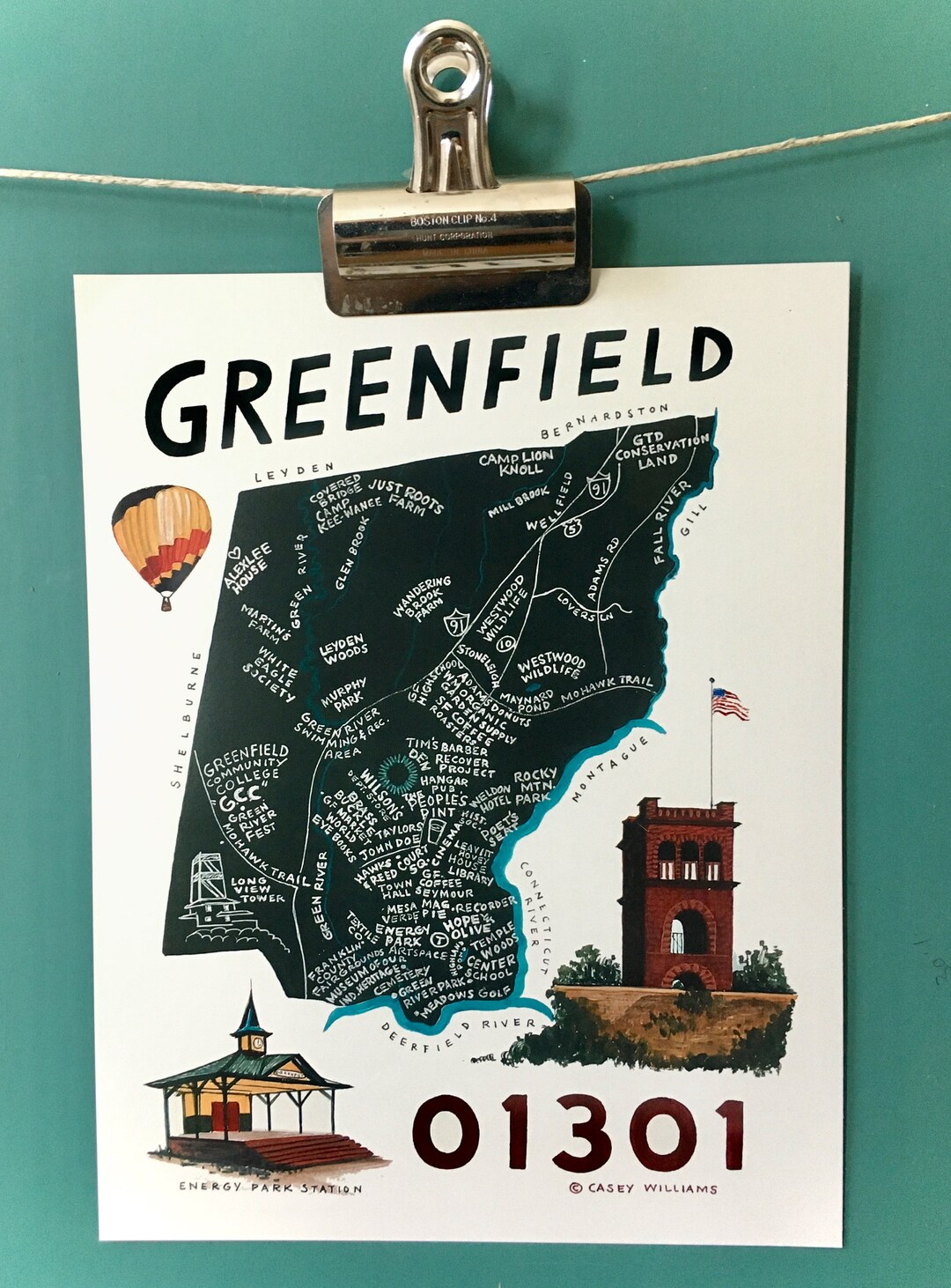 MAP ART / Art Print / Town Map Paintings / Greenfield, MA / 01301 - Etsy