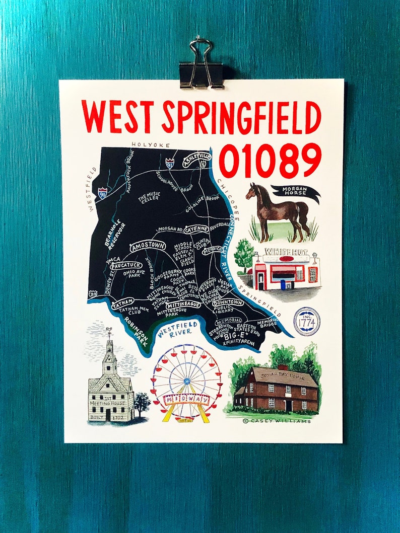 MAP ART / Art Print / Town Map Print / West Springfield, Massachusetts ...