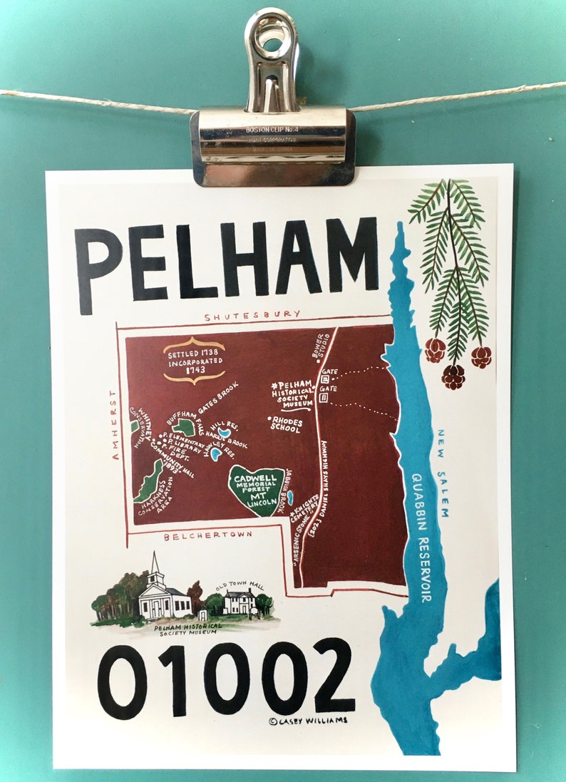 MAP ART / Art Print / Town Map Print / Pelham, Massachusetts / 01002 - Etsy