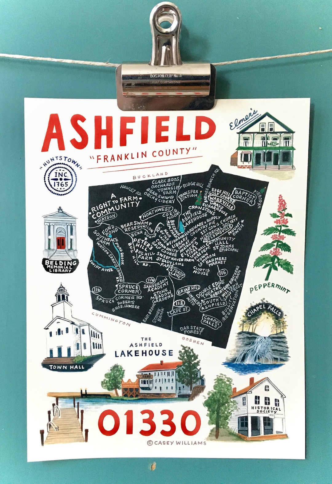 Ashfield Massachusetts Map Art Print, Local Town Illustration - Etsy