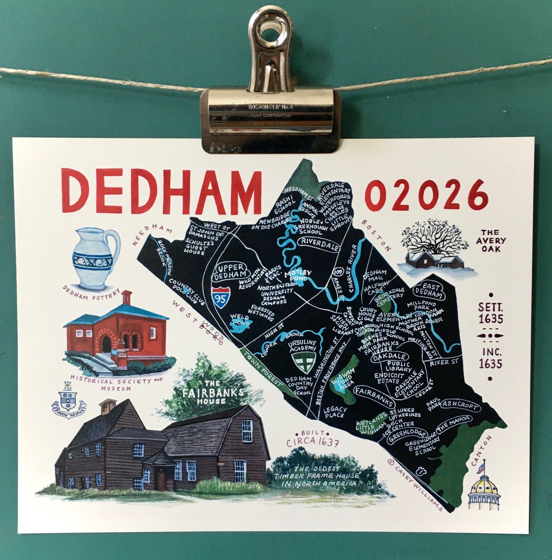 MAP ART / Art Print / Town Map Print / Dedham, Massachusetts / 02026 - Etsy