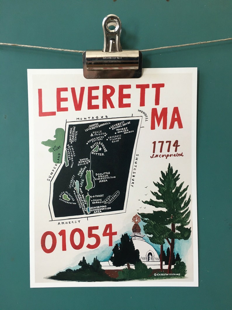 MAP ART / Art Print/ Town Map Paintings / Leverett, Massachusetts ...