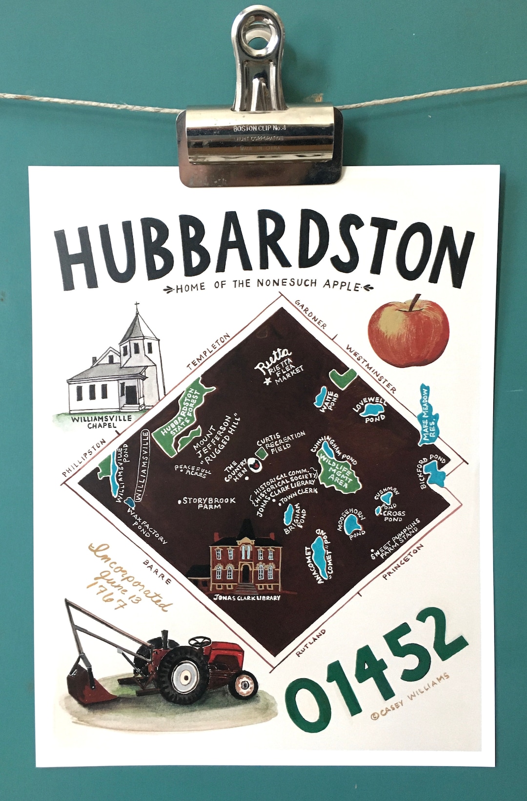 MAP ART / Art Print / Town Map Print / Hubbardston, Massachusetts ...